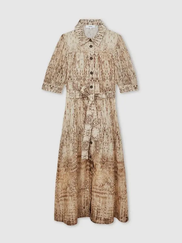 REISS Malika Animal-print Belted Shirt Dress