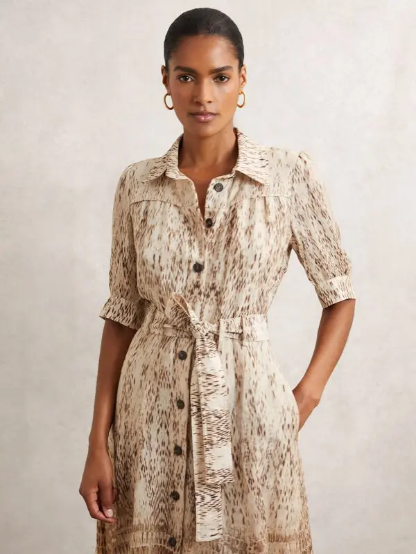 REISS Malika Animal-print Belted Shirt Dress