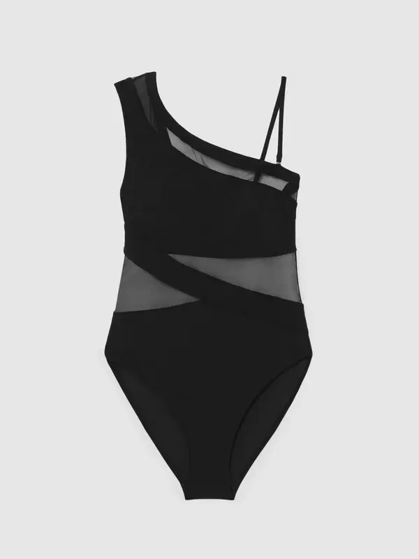 REISS Davina One-shoulder Swimsuit With Mesh Panel