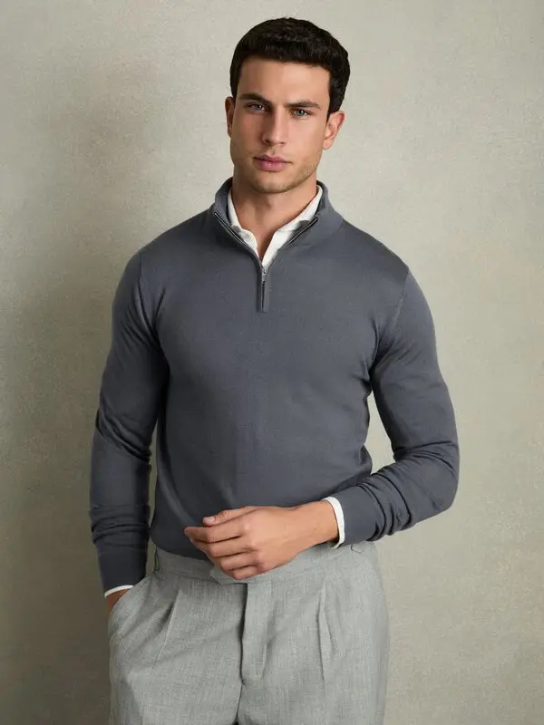 REISS Blackhall Wool Half-zip Jumper - Airforce Blue