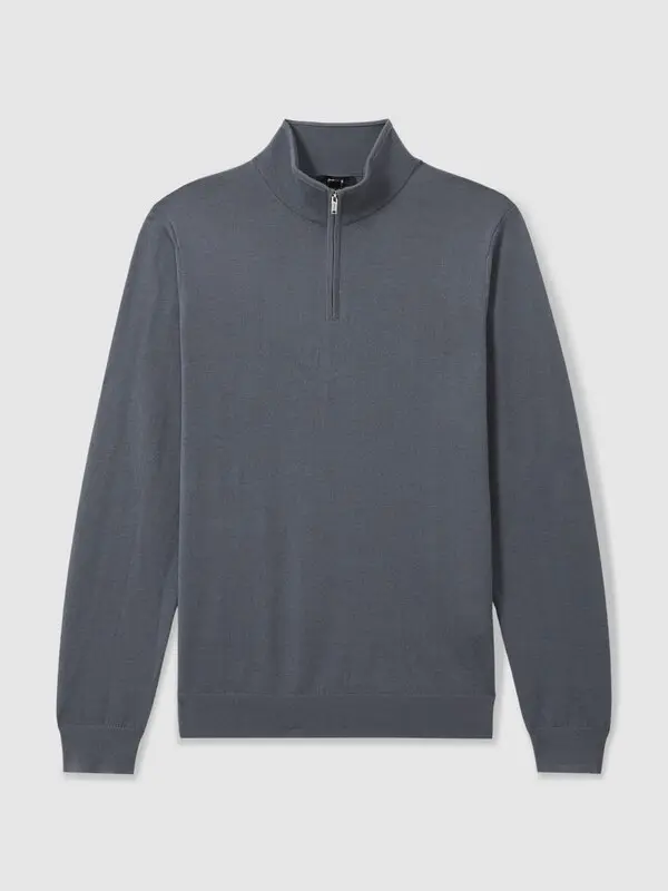 REISS Blackhall Wool Half-zip Jumper - Airforce Blue