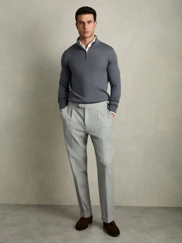 REISS Blackhall Wool Half-zip Jumper - Airforce Blue