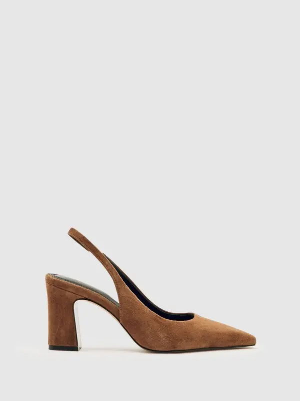REISS Lorena Suede Slingback Court Shoes - Tan