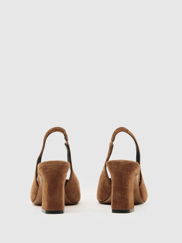 REISS Lorena Suede Slingback Court Shoes - Tan
