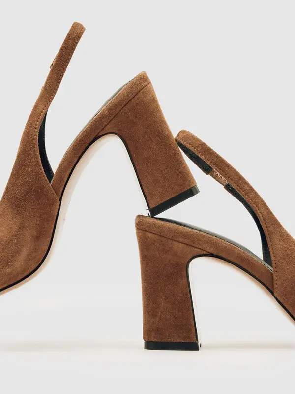 REISS Lorena Suede Slingback Court Shoes - Tan