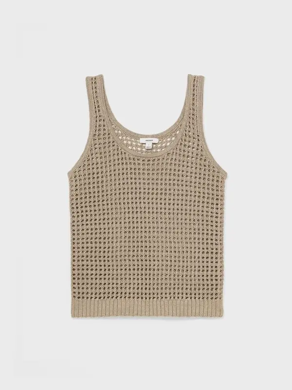 REISS Claudia Linen Open Knit Vest