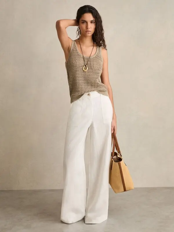 REISS Claudia Linen Open Knit Vest