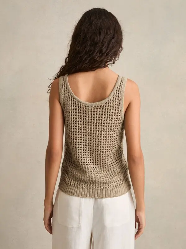 REISS Claudia Linen Open Knit Vest