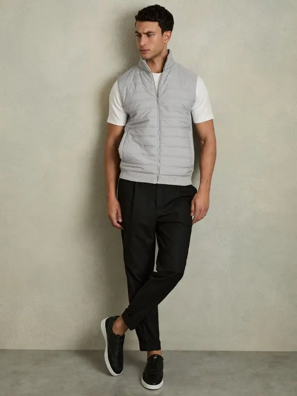 REISS William Hybrid Quilt And Knit Zip-through Gilet - Soft Grey