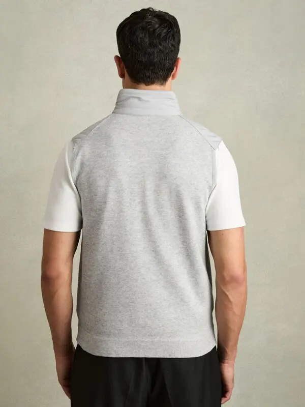 REISS William Hybrid Quilt And Knit Zip-through Gilet - Soft Grey