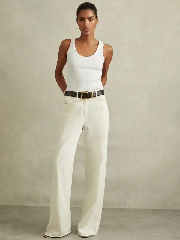REISS Stretch-cotton Ribbed Vest - White