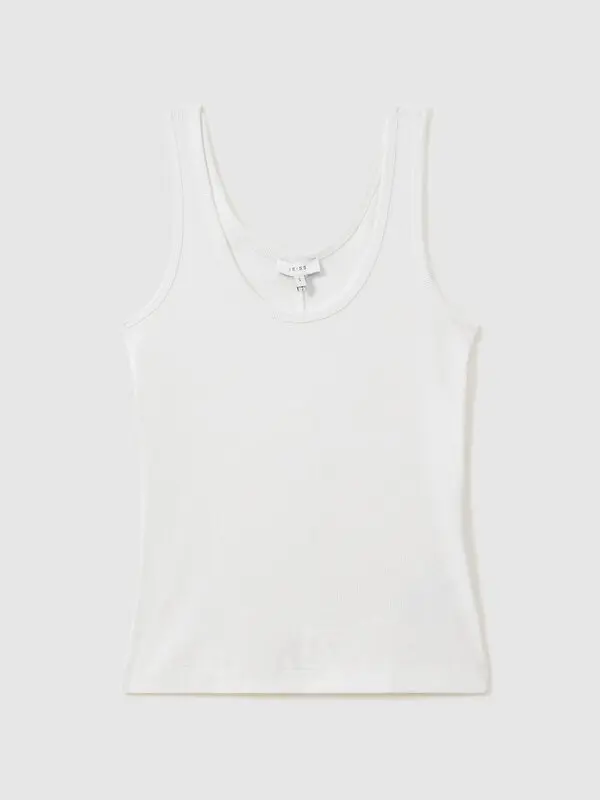 REISS Stretch-cotton Ribbed Vest - White