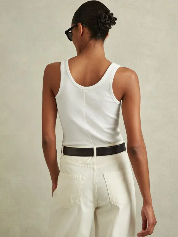 REISS Stretch-cotton Ribbed Vest - White