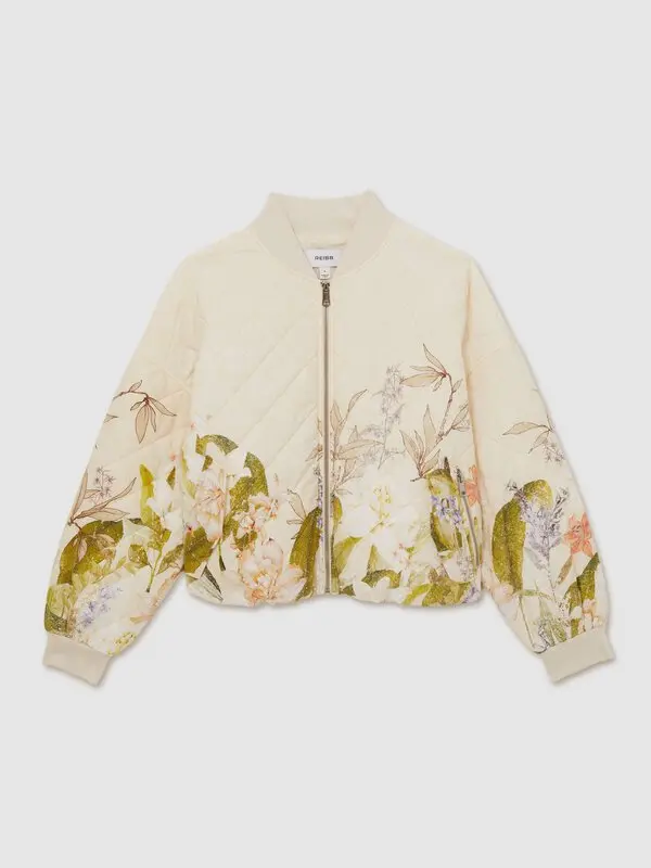 REISS Printed Quilted Bomber Jacket - Pink Print