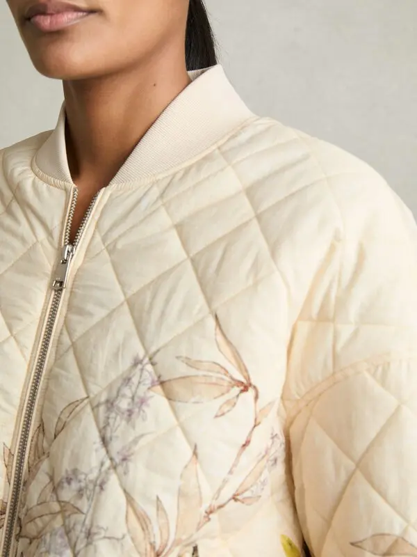 REISS Printed Quilted Bomber Jacket - Pink Print