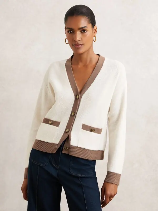 REISS Olli Colourblock Wool Cardigan