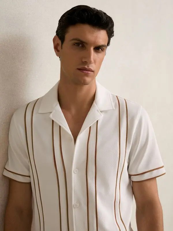 REISS Sander Piped-stripe Cuban-collar Shirt