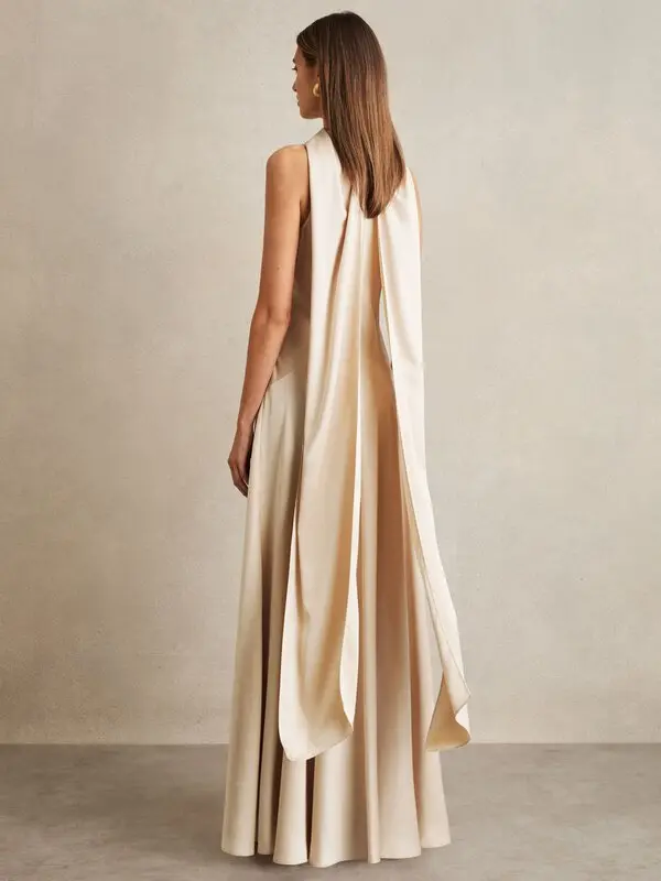 reiss beige dress Ingrid One Shoulder Maxi Dress in Beige, Women's One Shoulder Maxi Dress, Elegant Sleeveless Evening Gown, Draped Fabric Formal Dress for Women, SOERA
