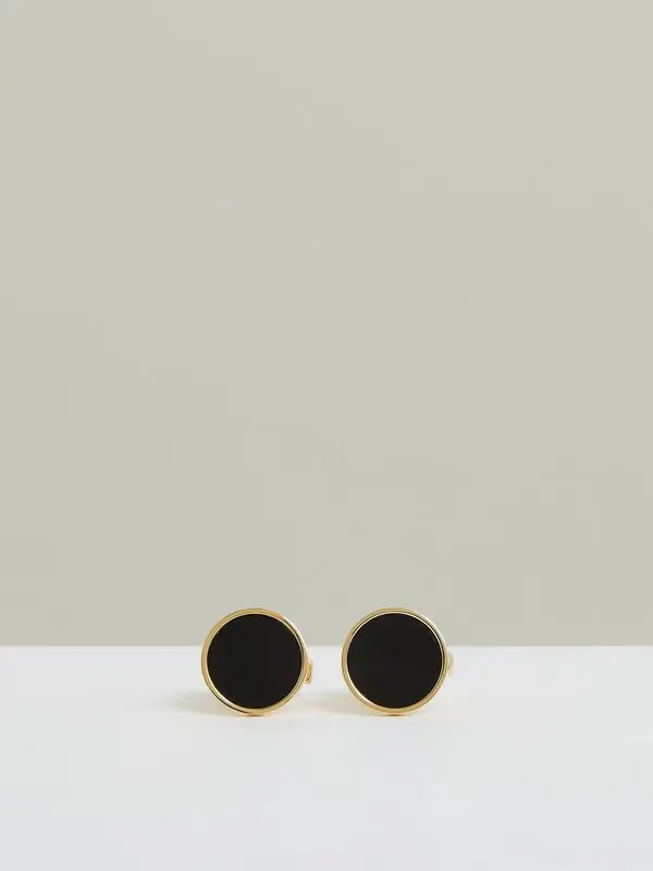 REISS Ardley Inlaid Round Cufflinks - Gold Tone /onyx
