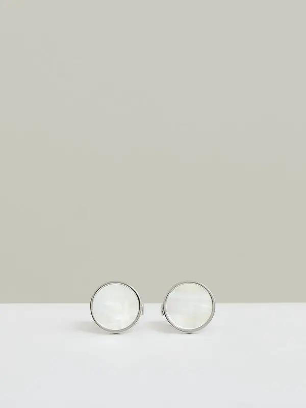 REISS Ardley Inlaid Round Cufflinks - Silver Tone /mop