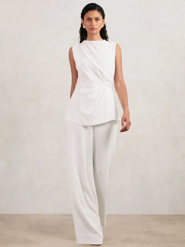 Halston Crepe Wide Leg Jumpsuit