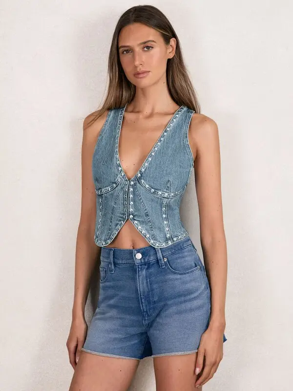 Good American Studded Denim Vest