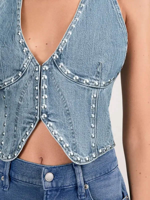 Good American Studded Denim Vest