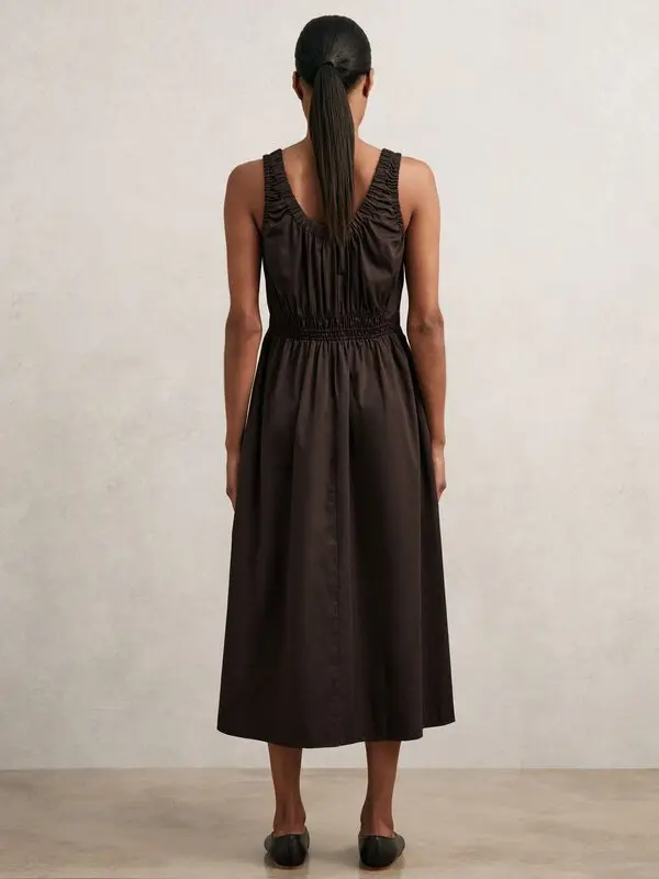 reiss anouk ruched dress Reiss Anouk Ruched Cotton Midi-Dress