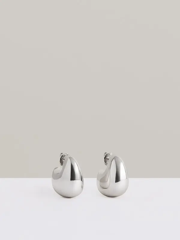 REISS Calla Curve Scoop Earrings - Silver Tone