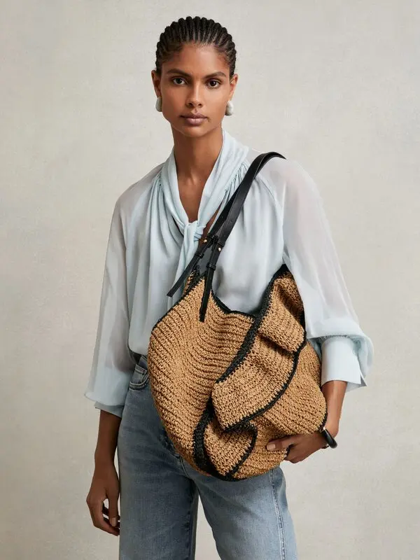 REISS Olescha Raffia Ruffle Tote Bag