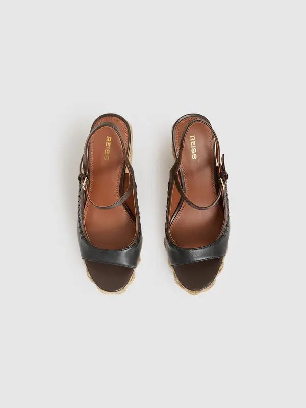 REISS Camila Leather Whipstitch Wedge Sandals