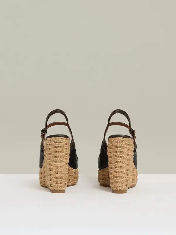 REISS Camila Leather Whipstitch Wedge Sandals