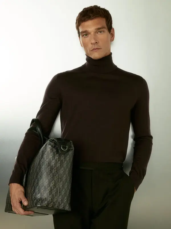 REISS Slim Fit Wool Roll Neck Jumper - Dark Bordeaux