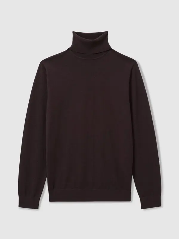 REISS Slim Fit Wool Roll Neck Jumper - Dark Bordeaux