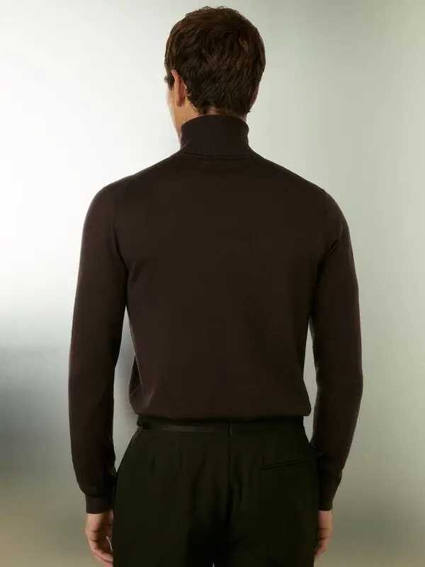 REISS Slim Fit Wool Roll Neck Jumper - Dark Bordeaux