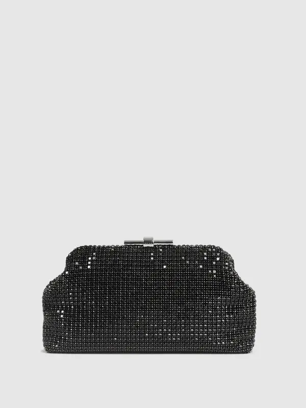 REISS Adaline Embellished Clutch Bag - Black