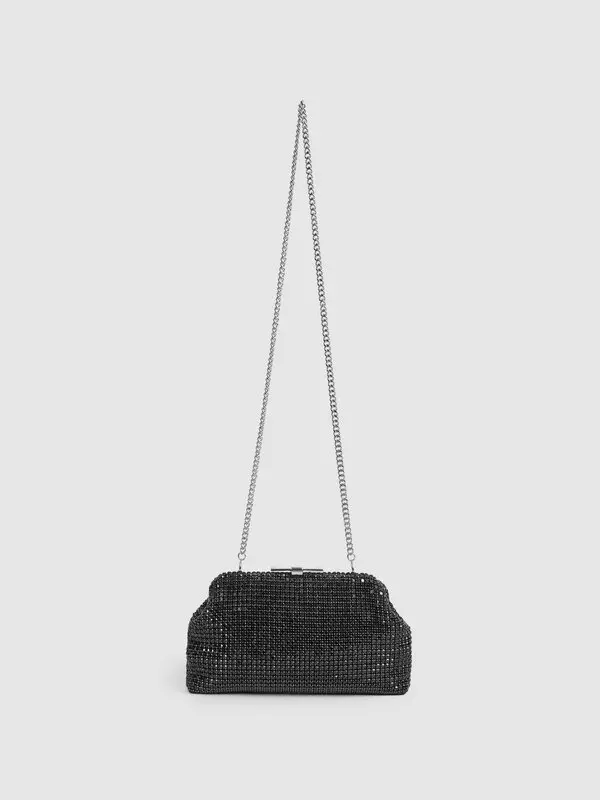 REISS Adaline Embellished Clutch Bag - Black