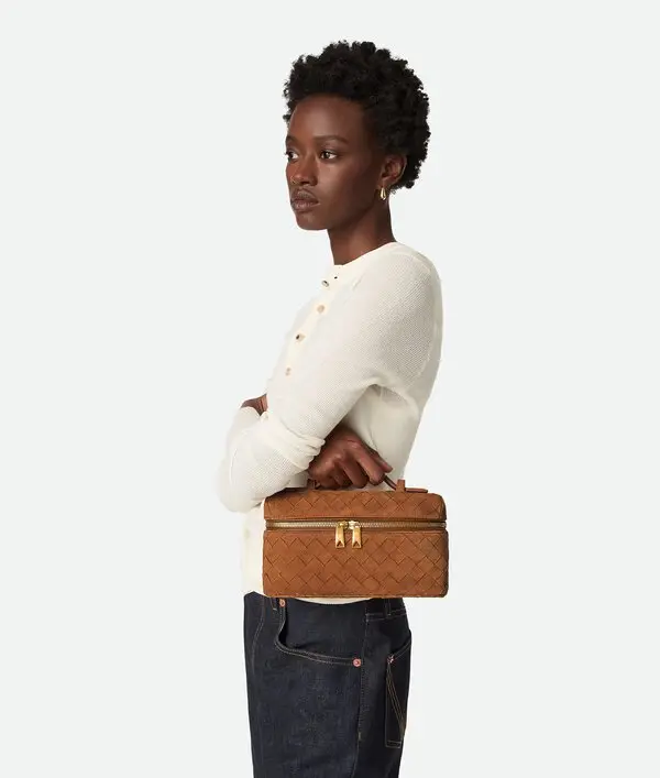 Bottega Veneta Intrecciato Suede Leather Vanity Case - Amber