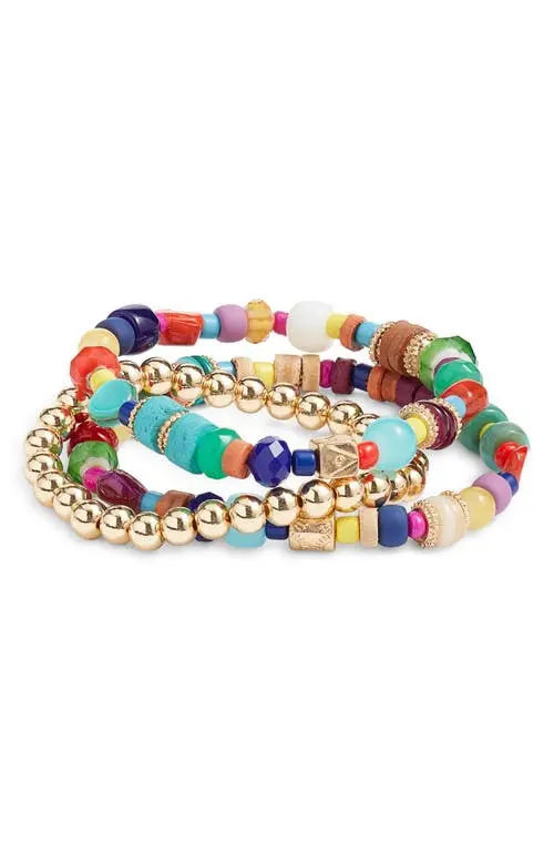 Nordstrom Mixed Bead Stretch Bracelets Set Of 3 - Bright Multi- Gold