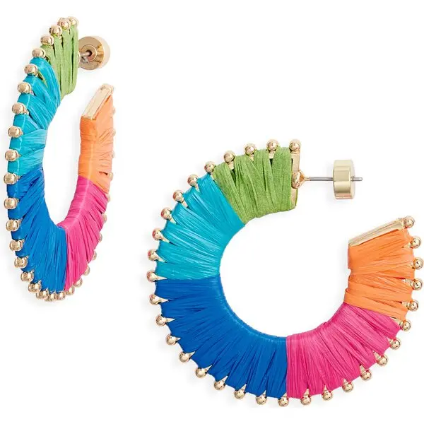 Nordstrom Raffia Wrapped Hoop Earrings - Bright Multi- Gold