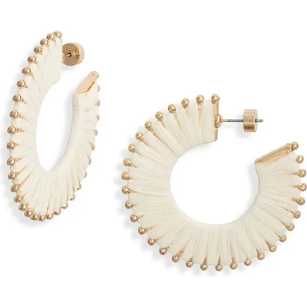 Nordstrom Raffia Wrapped Hoop Earrings - Ivory- Gold