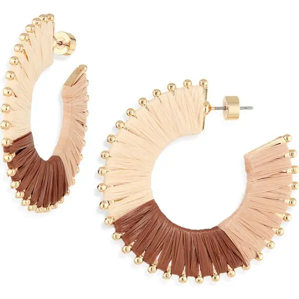 Nordstrom Raffia Wrapped Hoop Earrings - Neutral Multi- Gold