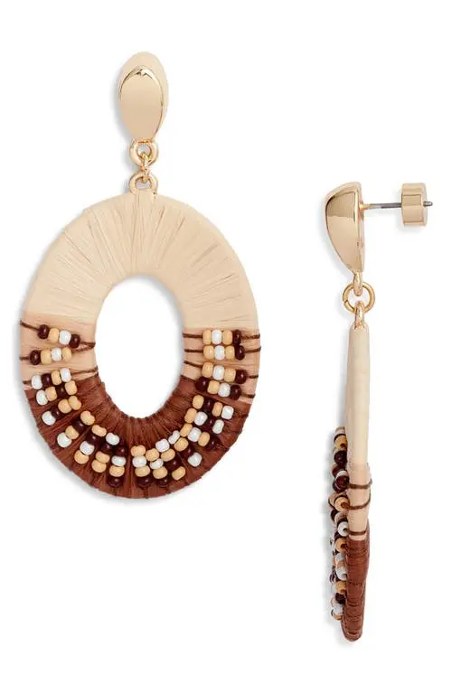 Nordstrom Raffia Beaded Oval Drop Earrings - Neutral Multi- Gold