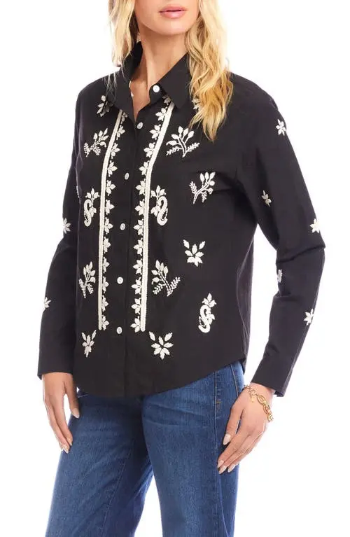 Karen Kane Embroidered Cotton Button-up Shirt