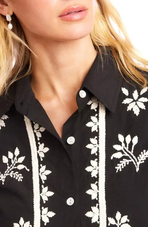 Karen Kane Embroidered Cotton Button-up Shirt