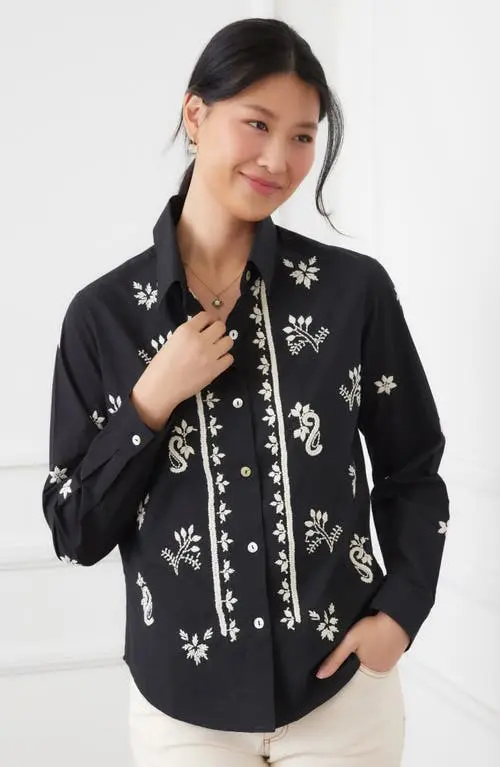 Karen Kane Embroidered Cotton Button-up Shirt