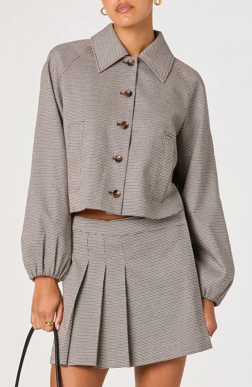 Astr The Label Houndstooth Check Balloon Sleeve Jacket