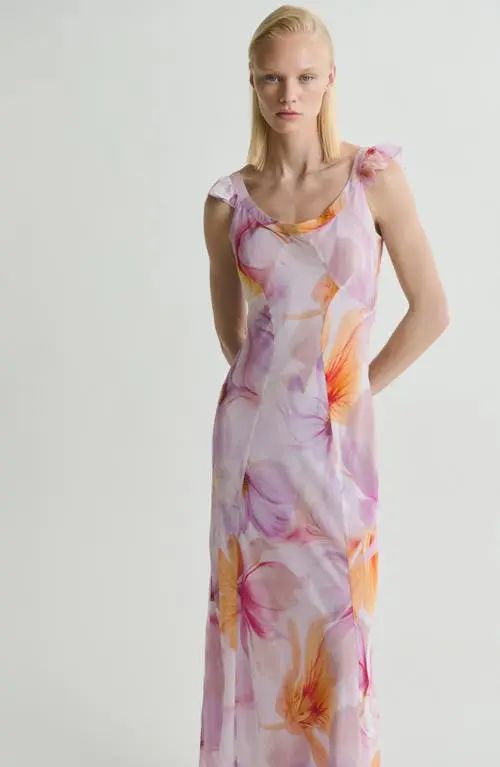 Mango Floral Ruffle Chiffon Maxi Dress