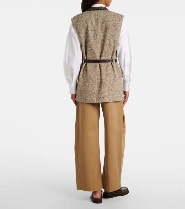 Brunello Cucinelli Belted Wool And Silk-blend Vest - Beige