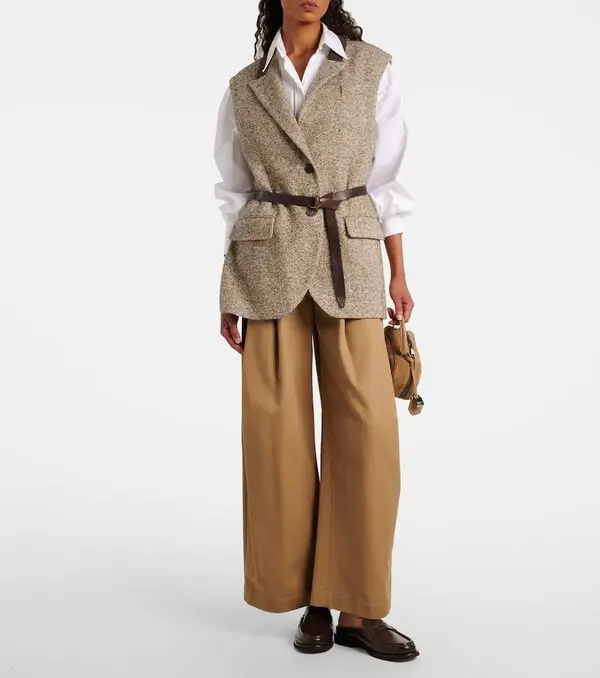 Brunello Cucinelli Belted Wool And Silk-blend Vest - Beige